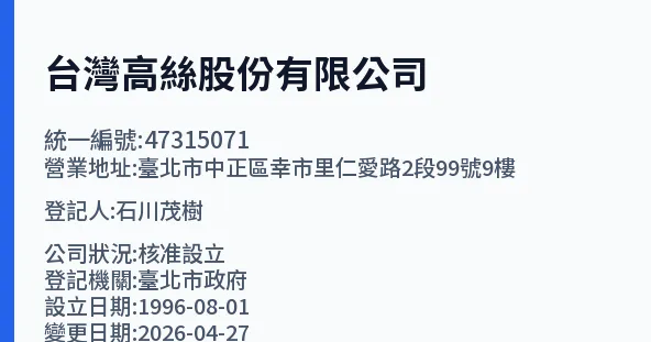 台灣高絲股份有限公司的照片-統編 47315071(臺北市) 公司登記資料與營業項目詳細圖表