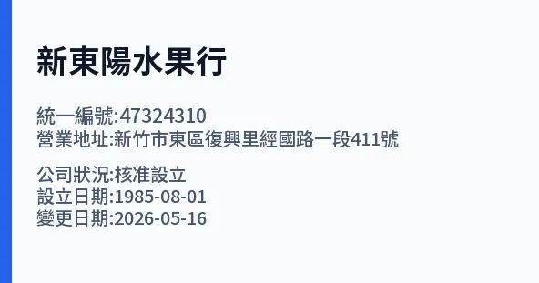 新東陽水果行的照片-統編 47324310(新竹市) 公司登記資料與營業項目詳細圖表