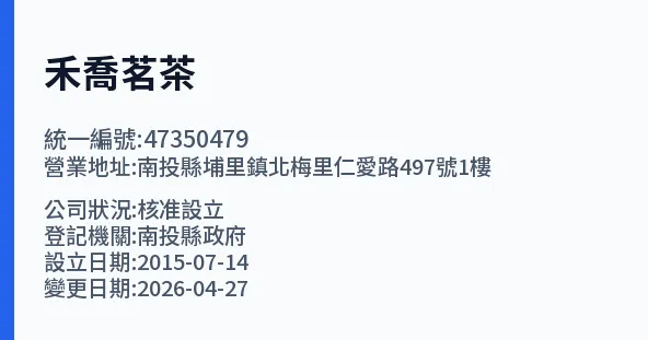 禾喬茗茶的照片-統編 47350479(南投縣) 公司登記資料與營業項目詳細圖表