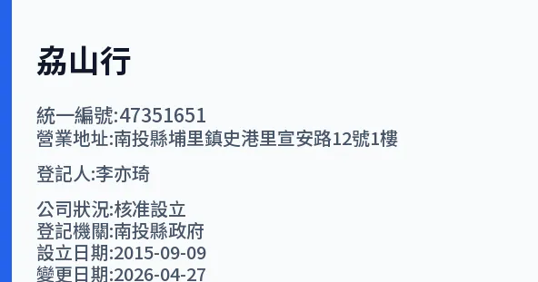 劦山行的照片-統編 47351651(南投縣) 公司登記資料與營業項目詳細圖表