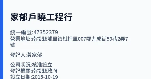家郁戶曉工程行的照片-統編 47352379(南投縣) 公司登記資料與營業項目詳細圖表