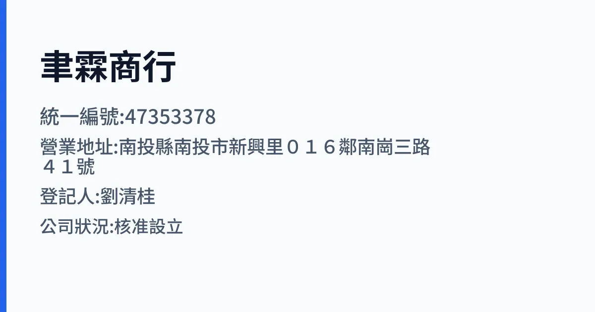 聿霖商行 - 統編 47353378(南投縣) 公司登記資料與營業項目詳細圖表