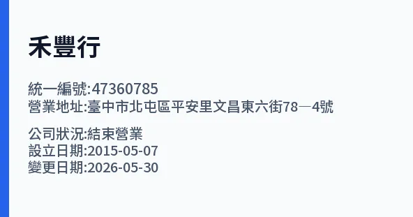 禾豐行的照片-統編 47360785(臺中市) 公司登記資料與營業項目詳細圖表