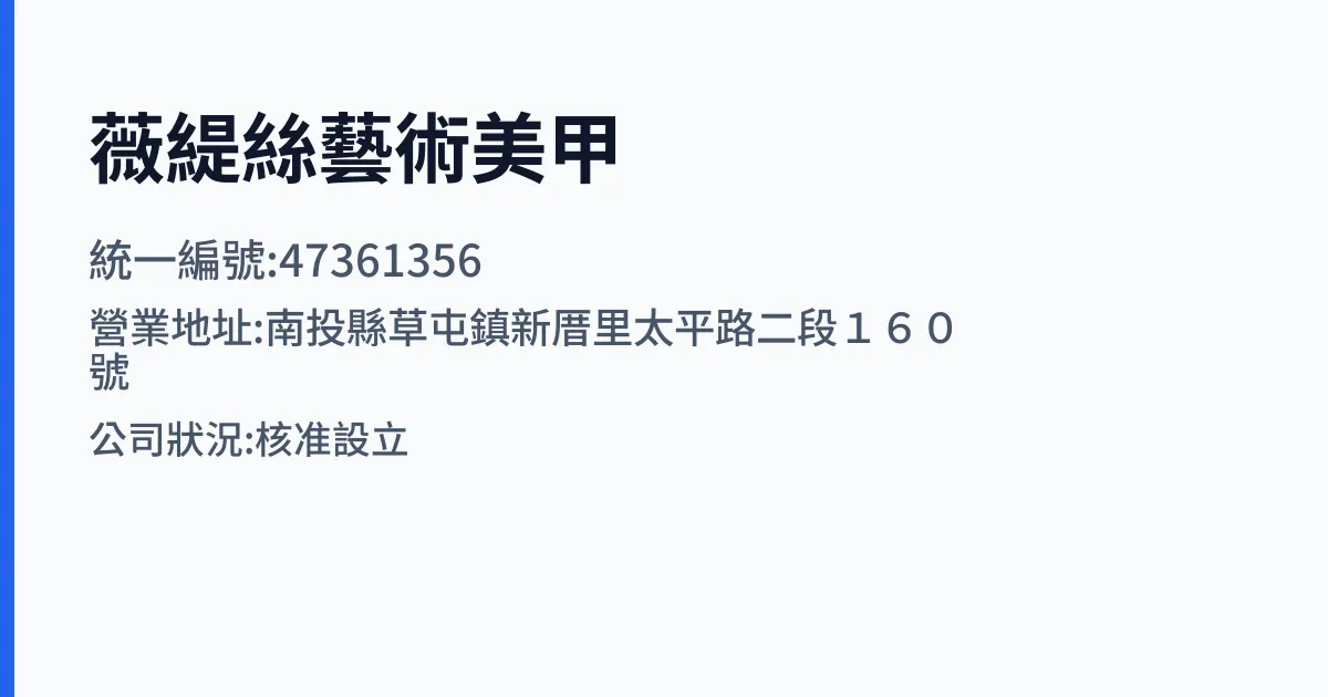 薇緹絲藝術美甲 - 統編 47361356(南投縣) 公司登記資料與營業項目詳細圖表