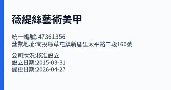 薇緹絲藝術美甲的照片-統編 47361356(南投縣) 公司登記資料與營業項目詳細圖表