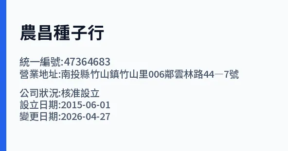 農昌種子行的照片-統編 47364683(南投縣) 公司登記資料與營業項目詳細圖表