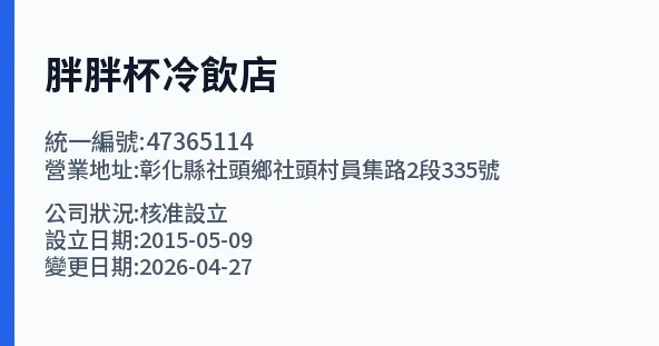 胖胖杯冷飲店的照片-統編 47365114(彰化縣) 公司登記資料與營業項目詳細圖表