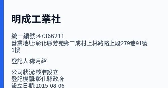 明成工業社的照片-統編 47366211(彰化縣) 公司登記資料與營業項目詳細圖表