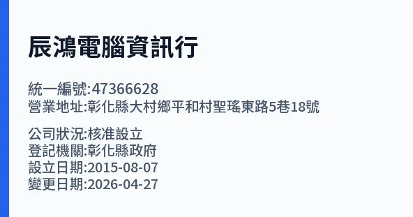 辰鴻電腦資訊行的照片-統編 47366628(彰化縣) 公司登記資料與營業項目詳細圖表