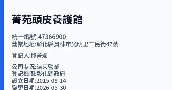 菁苑頭皮養護館的照片-統編 47366900(彰化縣) 公司登記資料與營業項目詳細圖表