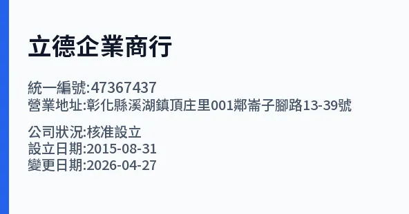 立德企業商行的照片-統編 47367437(彰化縣) 公司登記資料與營業項目詳細圖表