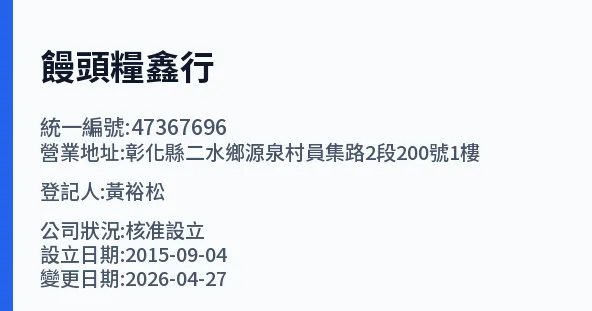 饅頭糧鑫行的照片-統編 47367696(彰化縣) 公司登記資料與營業項目詳細圖表