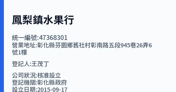 鳳梨鎮水果行的照片-統編 47368301(彰化縣) 公司登記資料與營業項目詳細圖表