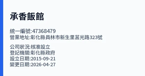 承香飯館的照片-統編 47368479(彰化縣) 公司登記資料與營業項目詳細圖表