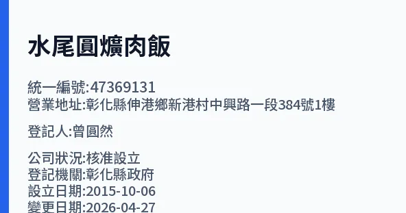 水尾圓爌肉飯的照片-統編 47369131(彰化縣) 公司登記資料與營業項目詳細圖表