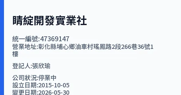 睛綻開發實業社的照片-統編 47369147(彰化縣) 公司登記資料與營業項目詳細圖表