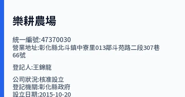 樂耕農場的照片-統編 47370030(彰化縣) 公司登記資料與營業項目詳細圖表