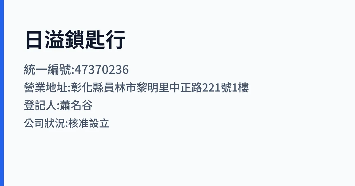 日溢鎖匙行 - 統編 47370236(彰化縣) 公司登記資料與營業項目詳細圖表