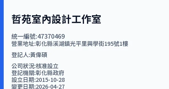 哲苑室內設計工作室的照片-統編 47370469(彰化縣) 公司登記資料與營業項目詳細圖表