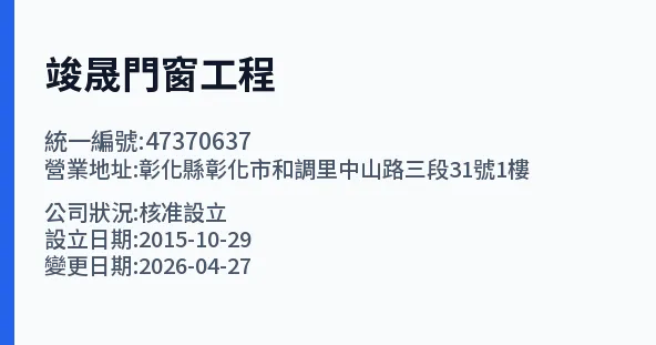 竣晟門窗工程的照片-統編 47370637(彰化縣) 公司登記資料與營業項目詳細圖表