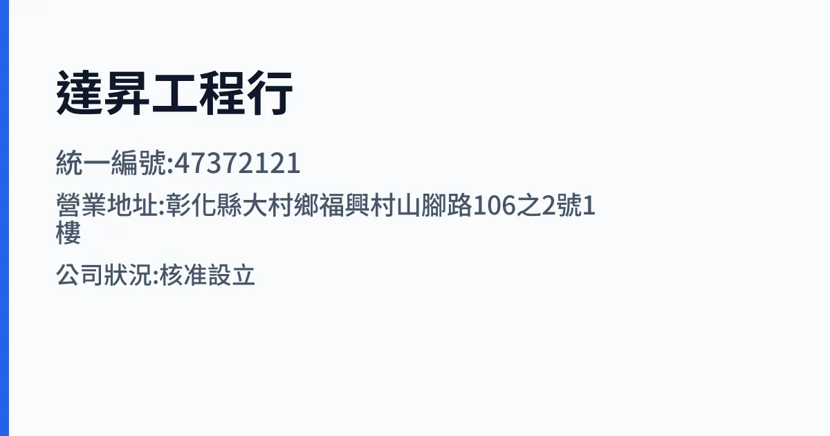 達昇工程行 - 統編 47372121(彰化縣) 公司登記資料與營業項目詳細圖表