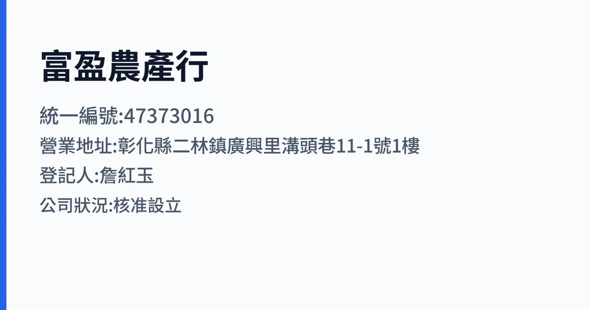 富盈農產行 - 統編 47373016（彰化縣） 公司登記資料與營業項目詳細圖表