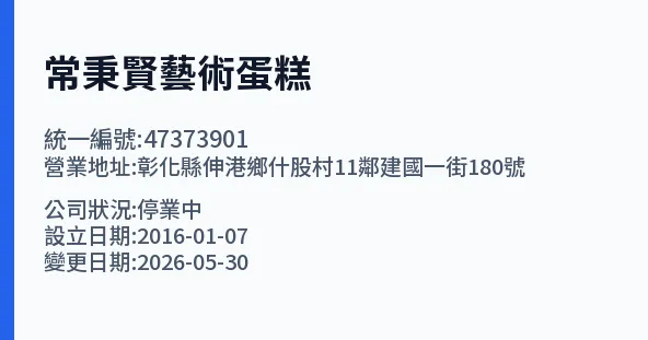 常秉賢藝術蛋糕的照片-統編 47373901(彰化縣) 公司登記資料與營業項目詳細圖表
