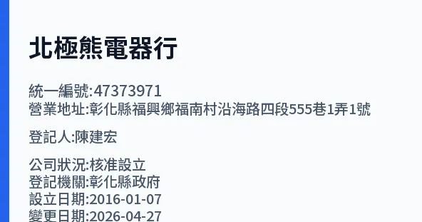北極熊電器行的照片-統編 47373971(彰化縣) 公司登記資料與營業項目詳細圖表