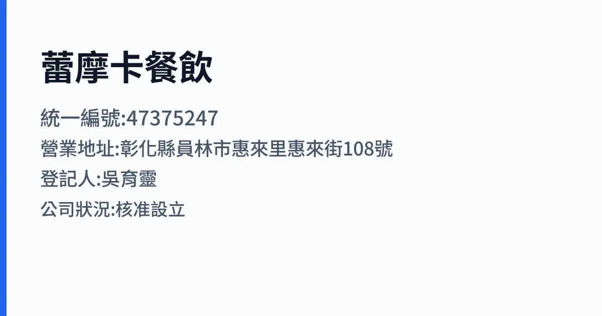 蕾摩卡餐飲 - 統編 47375247(彰化縣) 公司登記資料與營業項目詳細圖表