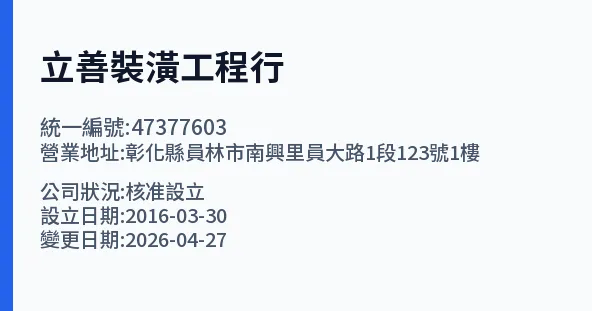 立善裝潢工程行的照片-統編 47377603(彰化縣) 公司登記資料與營業項目詳細圖表