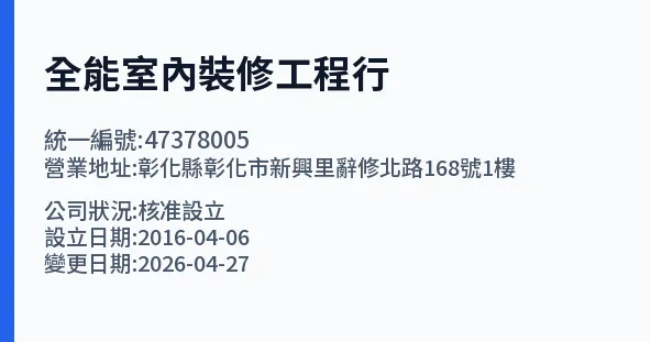 全能室內裝修工程行的照片-統編 47378005(彰化縣) 公司登記資料與營業項目詳細圖表