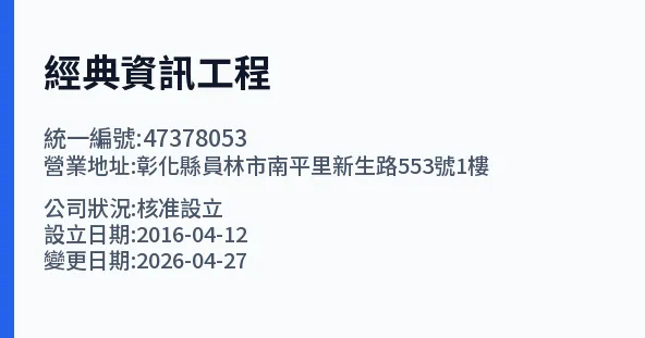 經典資訊工程的照片-統編 47378053(彰化縣) 公司登記資料與營業項目詳細圖表