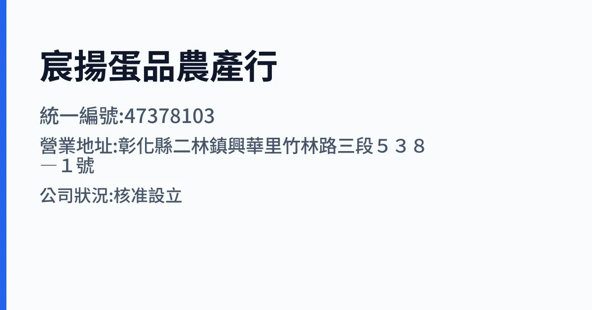 宸揚蛋品農產行 - 統編 47378103(彰化縣) 公司登記資料與營業項目詳細圖表