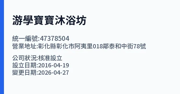 游學寶寶沐浴坊的照片-統編 47378504(彰化縣) 公司登記資料與營業項目詳細圖表