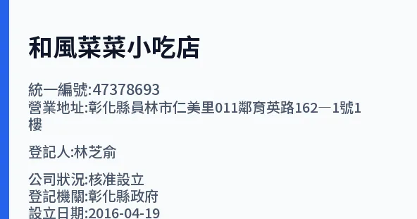 和風菜菜小吃店的照片-統編 47378693(彰化縣) 公司登記資料與營業項目詳細圖表