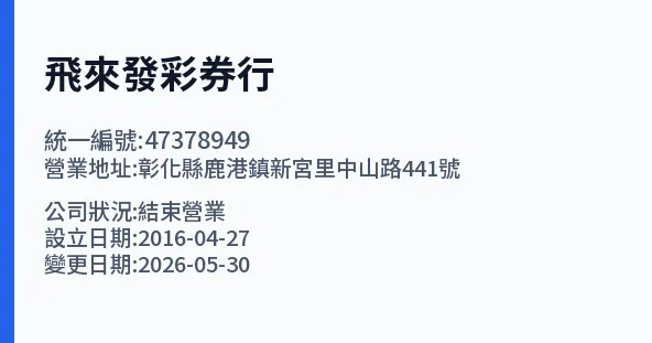 飛來發彩券行的照片-統編 47378949(彰化縣) 公司登記資料與營業項目詳細圖表
