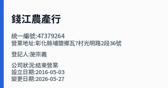 錢江農產行的照片-統編 47379264(彰化縣) 公司登記資料與營業項目詳細圖表