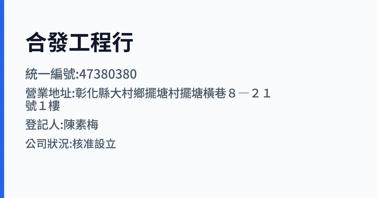 合發工程行 - 統編 47380380(彰化縣) 公司登記資料與營業項目詳細圖表
