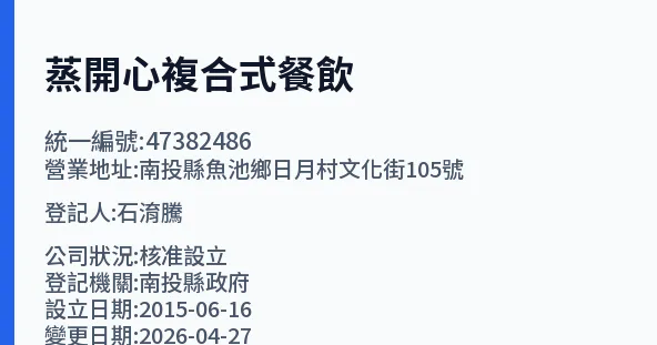 蒸開心複合式餐飲的照片-統編 47382486(南投縣) 公司登記資料與營業項目詳細圖表