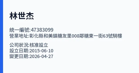 林世杰的照片-統編 47383099(彰化縣) 公司登記資料與營業項目詳細圖表
