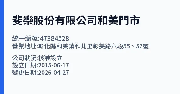 斐樂股份有限公司和美門市的照片-統編 47384528(彰化縣) 公司登記資料與營業項目詳細圖表