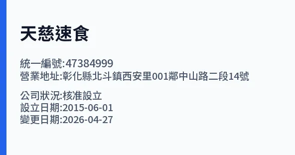天慈速食的照片-統編 47384999(彰化縣) 公司登記資料與營業項目詳細圖表