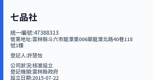 七品社的照片-統編 47388313(雲林縣) 公司登記資料與營業項目詳細圖表
