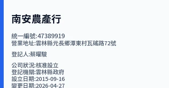 南安農產行的照片-統編 47389919(雲林縣) 公司登記資料與營業項目詳細圖表
