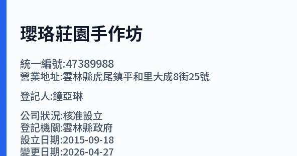 瓔珞莊園手作坊的照片-統編 47389988(雲林縣) 公司登記資料與營業項目詳細圖表