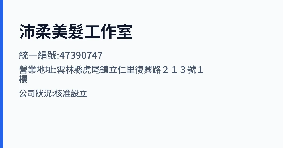 沛柔美髮工作室 - 統編 47390747(雲林縣) 公司登記資料與營業項目詳細圖表