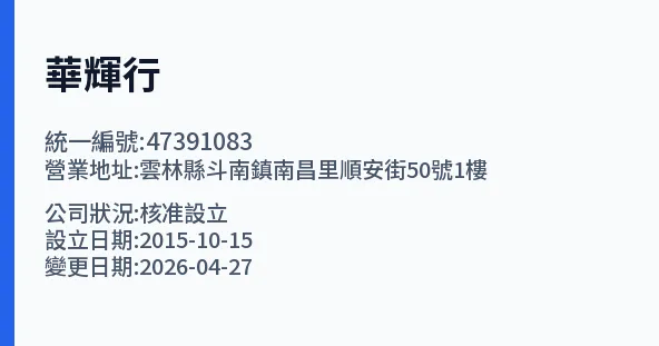 華輝行的照片-統編 47391083(雲林縣) 公司登記資料與營業項目詳細圖表