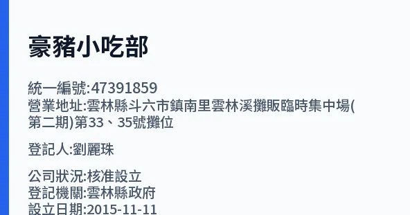 豪豬小吃部的照片-統編 47391859(雲林縣) 公司登記資料與營業項目詳細圖表