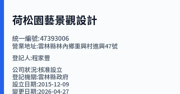 荷松園藝景觀設計的照片-統編 47393006(雲林縣) 公司登記資料與營業項目詳細圖表