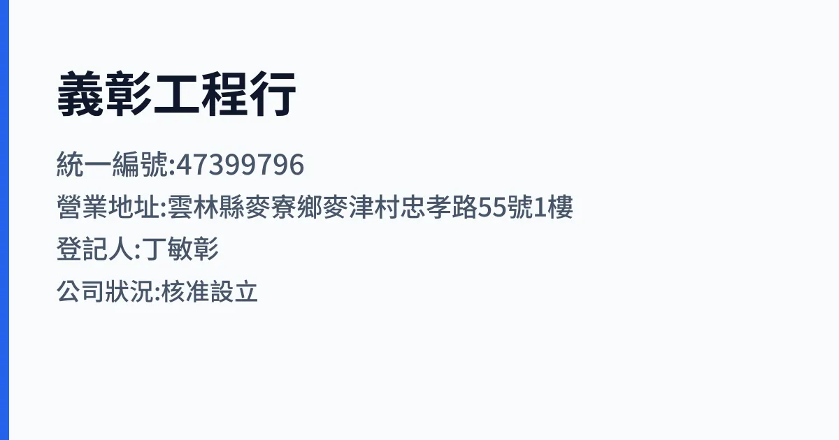 義彰工程行 - 統編 47399796(彰化縣) 公司登記資料與營業項目詳細圖表